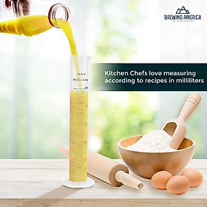 Brewing America Plastic Graduated Cylinder Beaker - 250ml Science Measuring Cylinder Test Tube Flask 250 mL, 2-Sided Marking - Black and Raised Graduation Lines, Pour Spout