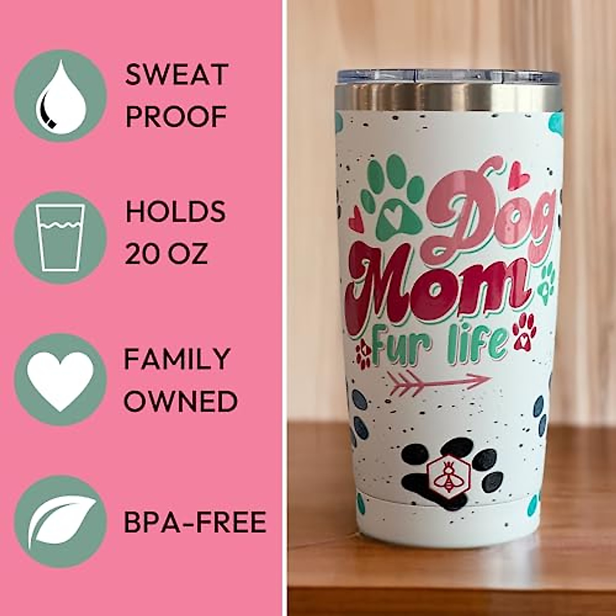 Biddlebee Dog Mom Gifts for Women Dog Mom Travel Coffee Mug w/Slider Lid | 20oz Spill Proof Insulated Cup | Dog Lovers Gifts for Women | Gifts for Dog Lovers, Dog Owner, Fur Mama