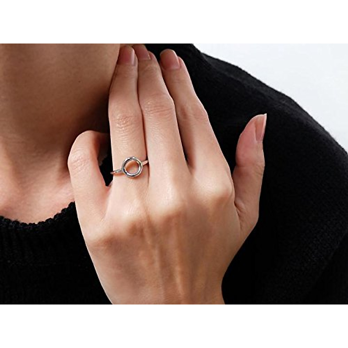 SOVATS Small Open Circle Ring for Women 925 Sterling Silver Rhodium Plated - Simple, Stylish &Trendy Nickel Free Ring, Size 8
