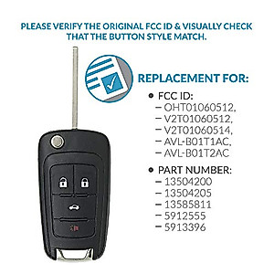 Keyless2Go Replacement for New Keyless Remote 4 Button Flip Car Key Fob for Equinox Verano Sonic and Other Vehicles That Use FCC OHT01060512 (2 Pack)