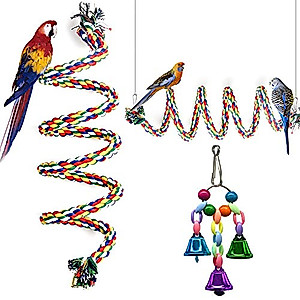 GINXIA Parrot Rope Perch Cotton Rope Bird Perch with Bell Climbing Stand Bar Bird Bungee Toy Parrot Chew Toys (43")
