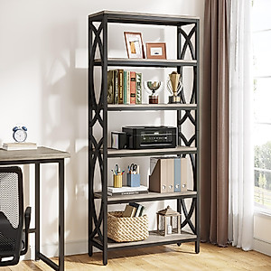 Tribesigns 6-Tier Bookshelf, 70.8" Tall Bookcase, Modern Wooden Bookshelf with Metal Frame, Freestanding Open Storage Shelves/Shelving Unit for Office, Bedroom, Living Room (Grey, 1PC)