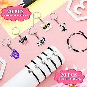 Sureio 48 Pcs Cheerleader Gifts Kit Cheer Stuff Bulk for Team, 24 Pcs Keychain and 24 Pcs Cheer Charms Bracelets Cheerleading Accessories Party Favors for Women Girls Teammates