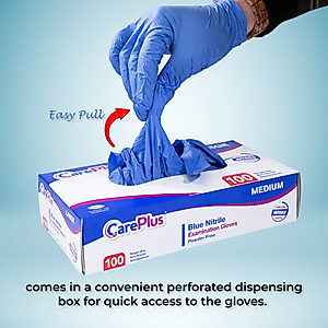 Care Plus Medical Nitrile Examination Gloves Blue Disposable Medium 100 Count