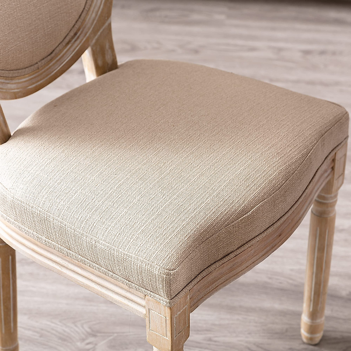 chairus Farmhouse Dining Chairs Set of 6, French Country Dining Room Chairs Vintage Fabric Upholstered Chair with Round Back Natural Wood Legs, Beige 6 PCS