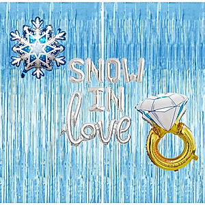 100% LIKED Snow In Love Bridal Shower Decorations, Winter Bachelorette Decors, Letter Balloons, Snowflake, Ring Foil Balloons & Blue Curtain for Wedding Engagement Party Supplies