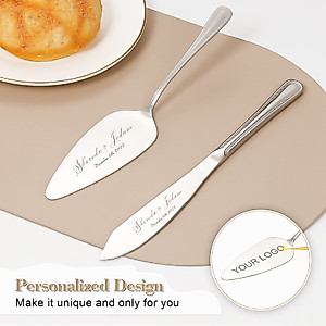 Cake Cutting Set for Wedding, Personalized Wedding Cake Knife and Server Set, Vintage Engraved 2-Piece Pie Cake Cutter Serving Set, Custom Bridal Anniversary Birthday Quinceañera Gift(Silver)