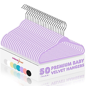 HOUSE DAY Velvet Baby Hangers 50 Pack, Premium Children's Hangers for Baby, Infant & Toddler Clothes, Durable Non Slip Baby Felt Hangers Purple, 11 Inch Baby hangers for Closet, Ideal for Everyday Use