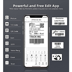 Phomemo M220 Label Maker - 3.14 Inch Barcode Printer - Portable Bluetooth Thermal Label Sticker Maker Machine for Mailing, Jars, Qr Code, Address, Compatible with iOS, Android,with 4 Rolls Labels