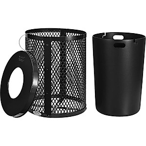 Global Industrial Thermoplastic Coated Mesh Receptacle w/Flat Lid, 36 Gallon, Black