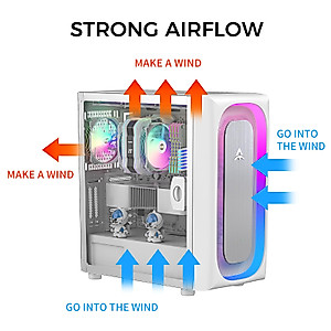 ALSEYE Ai-Pro White E-ATX Gaming PC Case with Pre-Installed Halo-Pro ARGB Fan, LED Strip in Front Panel, Tempered Glass Side Panel, Supports for up to 7 x 120mm Fans & 2 x 360mm Radiators
