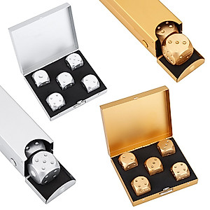 Precision Aluminum Alloy Dice Solid Metal Dice Set Table Game Dice Poker Games Dices Set with Case 5pcs (Silver-Rectangle Box)