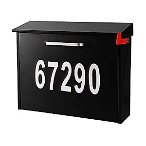 Wall Mount Locking Mailbox with Code Lock - Black Large Capacity with House Numbers Security Digital Password Lock Mailbox - Waterproof Iron Vertical Drop Mail Box Package Delivery Box Outdoor