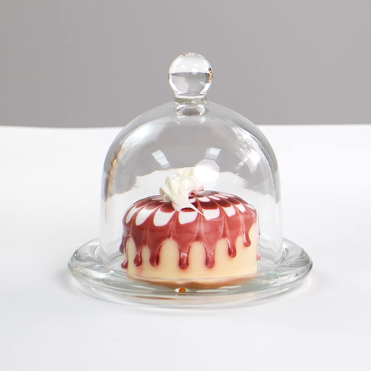 KVMORZE Glass Dessert Dome with Base, Mini Decorative Cake Tray with Glass Dome Cover, Cake Fruit Display Server Tray for Kitchen, Party, Weddings, Appetizer Dessert and Cheese Serving Platter