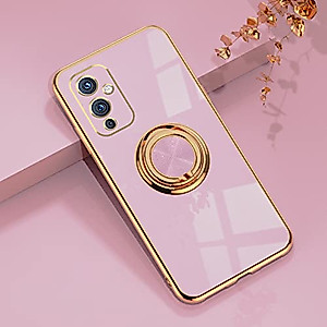 Jancyu Compatible with Oneplus 9Case（Not for Oneplus 9 Pro）, Phone Case for Oneplus 9 with Ring Holder, 360 Degrees Protective Silicone Magnetic Car Holder (Purple)