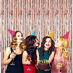 2 Pcs 3.2ft x 8.2ft Shiny Rose Gold Metallic Tinsel Foil Fringe Curtains Photo Booth Backdrop for Birthday Wedding Holiday Celebration Bachelorette Party Decorations (Rose Gold)