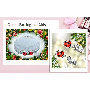 OHINGLT Ladybug Clip on Earrings for Woman Silver Ear Cuff Black Spot Red Ladybug Earrings(2 Pairs Red)