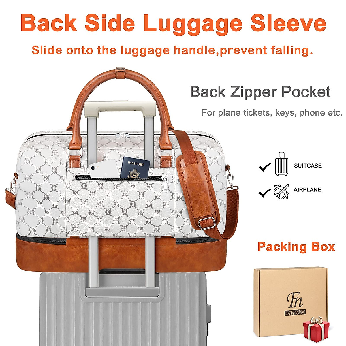 IBFUN Overnight Bags for Women, Large Travel Duffel garment Bag for Women with Shoes Compartment, Carry on Bag for Airplanes Men Leather Travel Business Essential Toiletry Gift 3Pcs