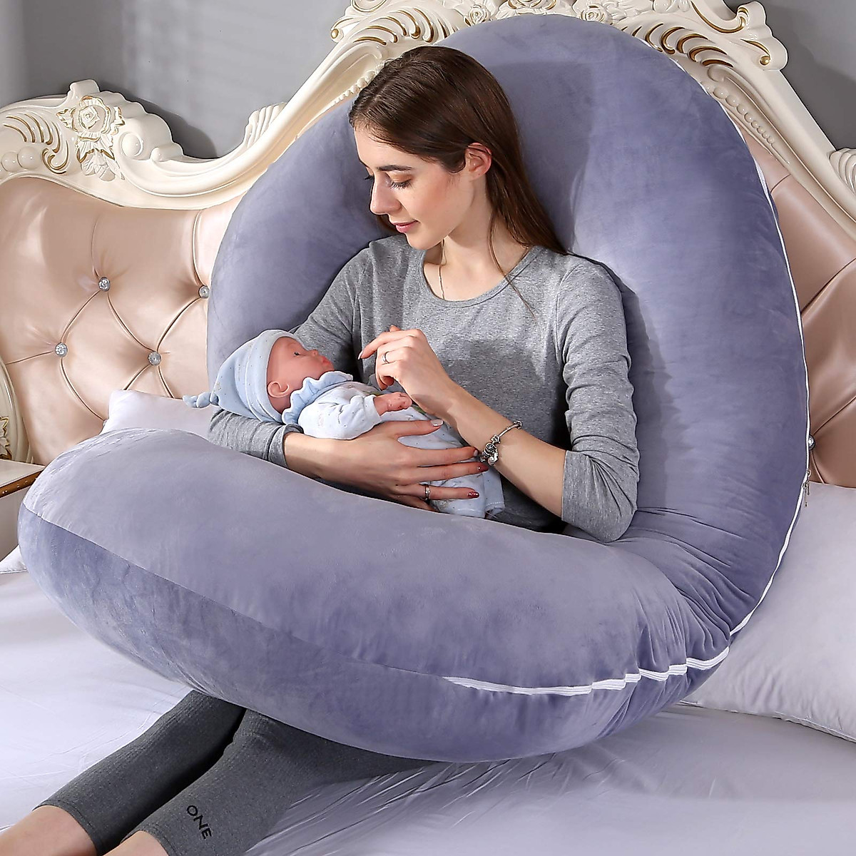 Pregnancy Pillow for Pregnant Women,Full Body Pillows for Sleeping,C Shaped Maternity Pillows for Side Sleepers,Support Back, HIPS, Legs and Belly, Removable Washable Soft Cover (Gray)