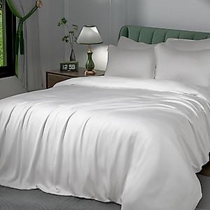 NEXHOME PRO 100% Organic Bamboo Duvet Cover Set Queen - Lightweight Summer Cooling Comforter Cover for Hot Sleepers 90"x90" 3pcs Breathable White Bedding with Corner Ties,Zipper Closure, No Insert