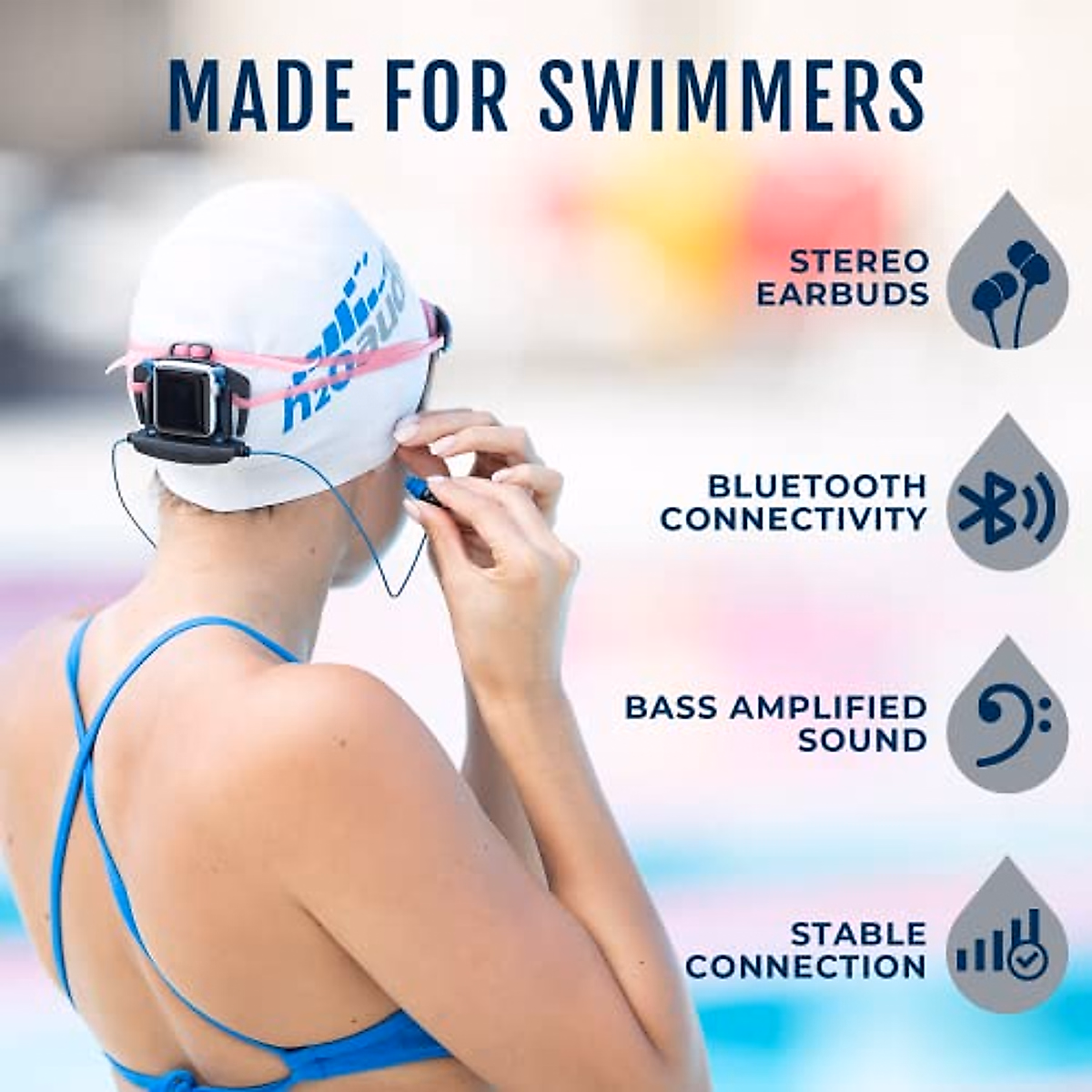 H2O Audio Interval - Swimming Headphones Made for Apple Watch with Bass-Amplified Surge S+ Swimming Earbuds - Bluetooth Swimming Headphones for Underwater Sports - 6-Hour Playtime - Waterproof IPX8