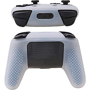 Silicone Gel Rubber Protector Protective Skin Case Cover + 8PCS Joystick Grips Analog Stick Caps for Nintendo Switch Pro Controller (White)