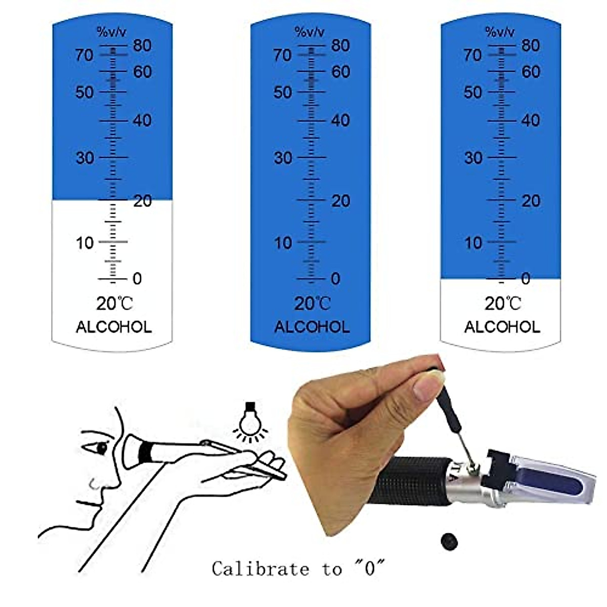Alcohol Refractometer 0~80% for Liquor Spirit Alcohol Volume Percent Measurement with Automatic Temperature Compensation (ATC)