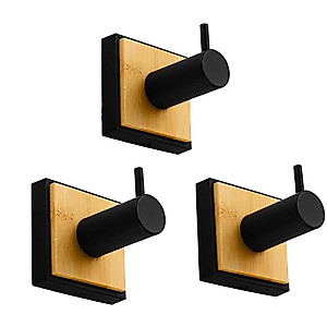 Sino Salected Bamboo Coat Hooks Wall Mounted Chocolates - 3 Pack Heavy Duty Towel Hooks for Wall Hanging Wood Black Rustproof Coat Rack Wall Mount Wall Hooks Bag Key Hat Hanger