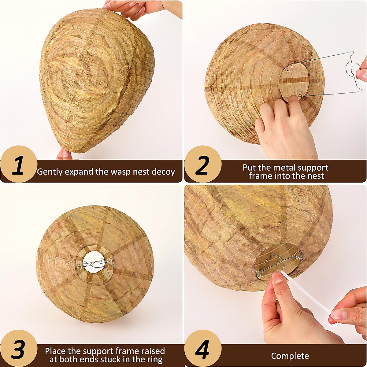 DECYOOL 12 Pack Paper Wasp Nest Decoy Hanging Wasp Nest Stay Away from Wasps Hornets Yellow Jackets(Dark Brown)