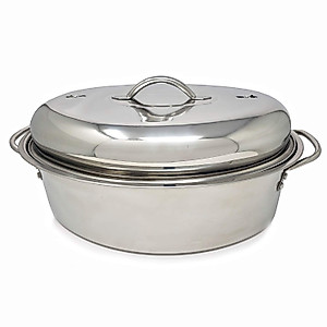 Professional Stainless Steel Oval Roaster with Wire Rack and High Dome for Turkey Ham Chicken Meat Roasts Casseroles & Vegetables | Induction Safe
