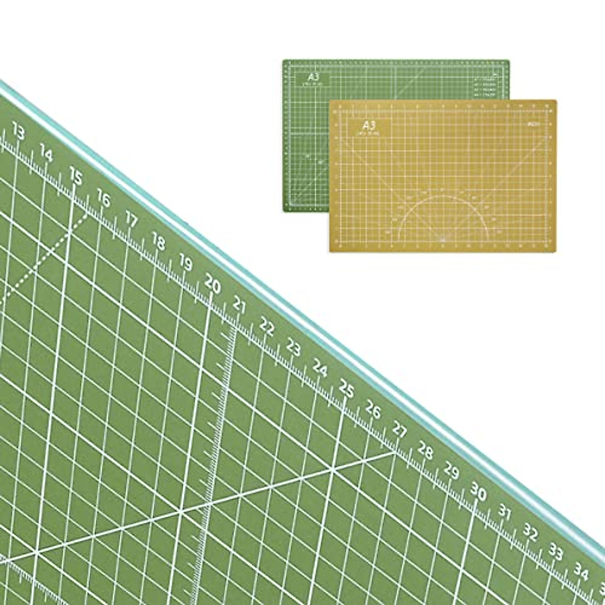 Self Healing Cutting Mat 12inch x 18inch,Professional Double Sided Durable Non-Slip Rotary Mat for Scrapbooking, Quilting, Sewing-3mm Thick 5-Ply A3(fern green/ochre yellow)
