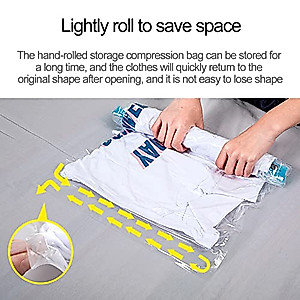 HANTURE 10Pcs Vacuum Travel Compression Bags Reusable Rolling Travel Space Saver Bags for Packing Suitcases Waterproof Clear Travel Storage Organizers Sacks, 13.7x19.6inch