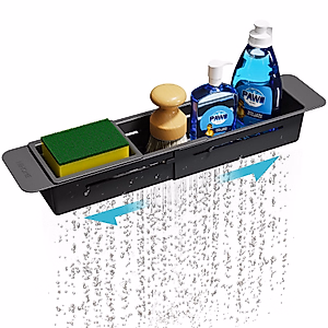 NiHome 17.5’’x15.3’’ Roll Up Dish Drying Rack with Side Utensil Holder Tray Over Sink Detachable Foldable Collapsible Stainless Steel Multipurpose Kitchen Drainer (Black)