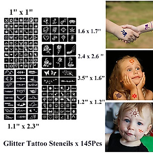 QSTOHENA Pack of 12 Henna Temporary Tattoo Stencil Kit - 145Pcs Glitter Airbrush Tattoo Sticker Indian Arabian Black Henna Tattoo Temp for Women Kids