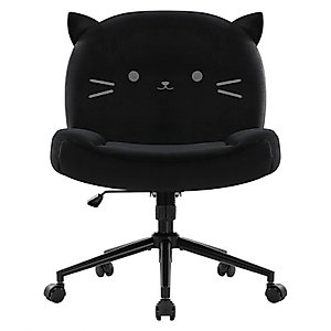 IWMH Armless Office Desk Chair with Wheels,Ergonomic Criss Cross Legged Computer Chair with Fabric Padded, Height Adjustable Wide Seat Vanity Chair,Mid Back Task Chair for Home, Bedroom (Black)