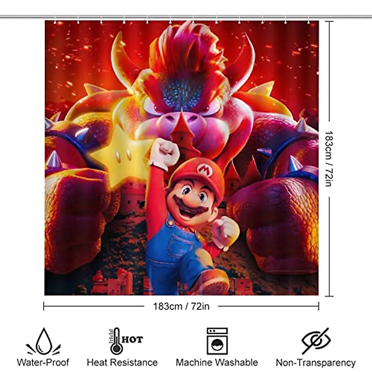 FFIS Anime Super 𝐌.𝐚𝐫𝐢𝐨 𝐁.𝐫𝐨𝐬 Movie.Bathroom Shower Curtain Set, 4 Piece Bathroom with Waterproof Shower Curtain and Non Slip Shower Mat & Toilet Lid Cover Mat U Carpet