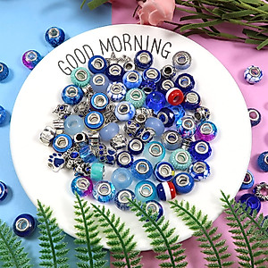 TOAOB 100pcs Assorted Glass European Large Holes Beads Spacer Lampwork Craft Beads Rhinestone Metal Beads for DIY Charms Bracelet Necklace Jewelry Making