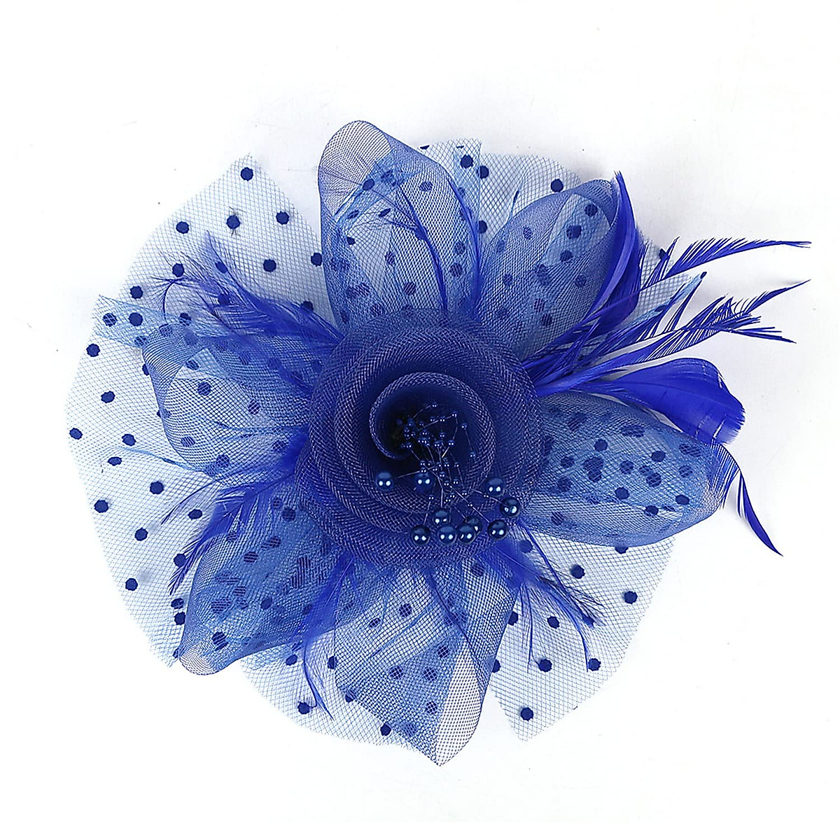 DOOVID Fascinators Hat for Women Tea Party Headband Kentucky Derby Wedding Cocktail Flower Mesh Feathers Hair Clip Royal Blue