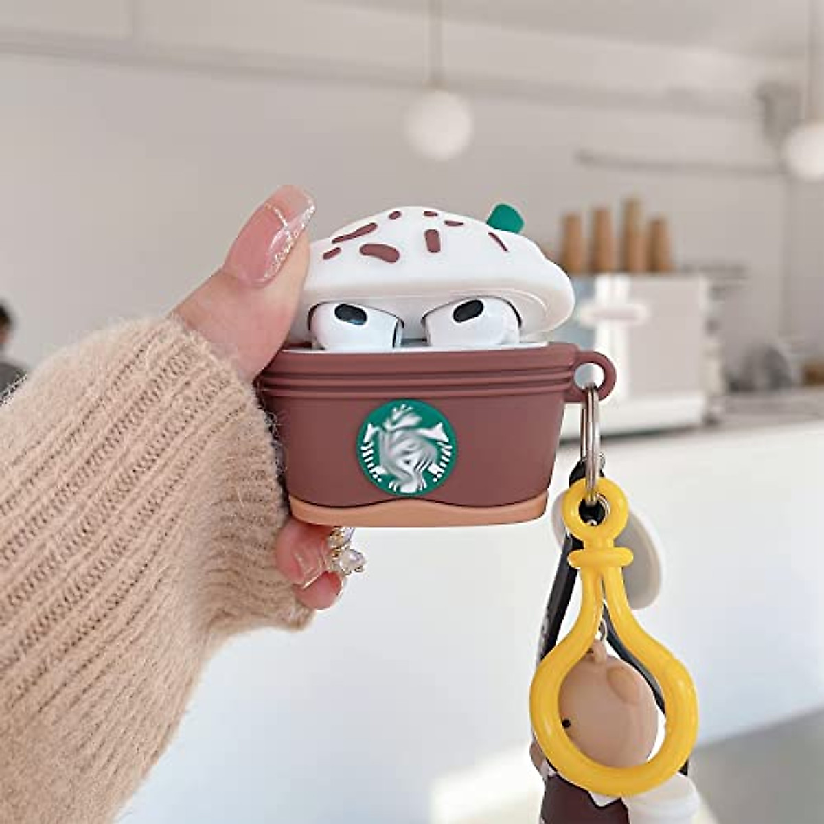 ZBDLXMD Compatible with AirPods 3rd Generation case,(2021 Release) Cute 3D Cartoon Kawaii Funny Fun Airpods 3 case, esigned with Drink Cup Keychain for Apple AirPods 3 Charging Case(Brown Coffee Cup)