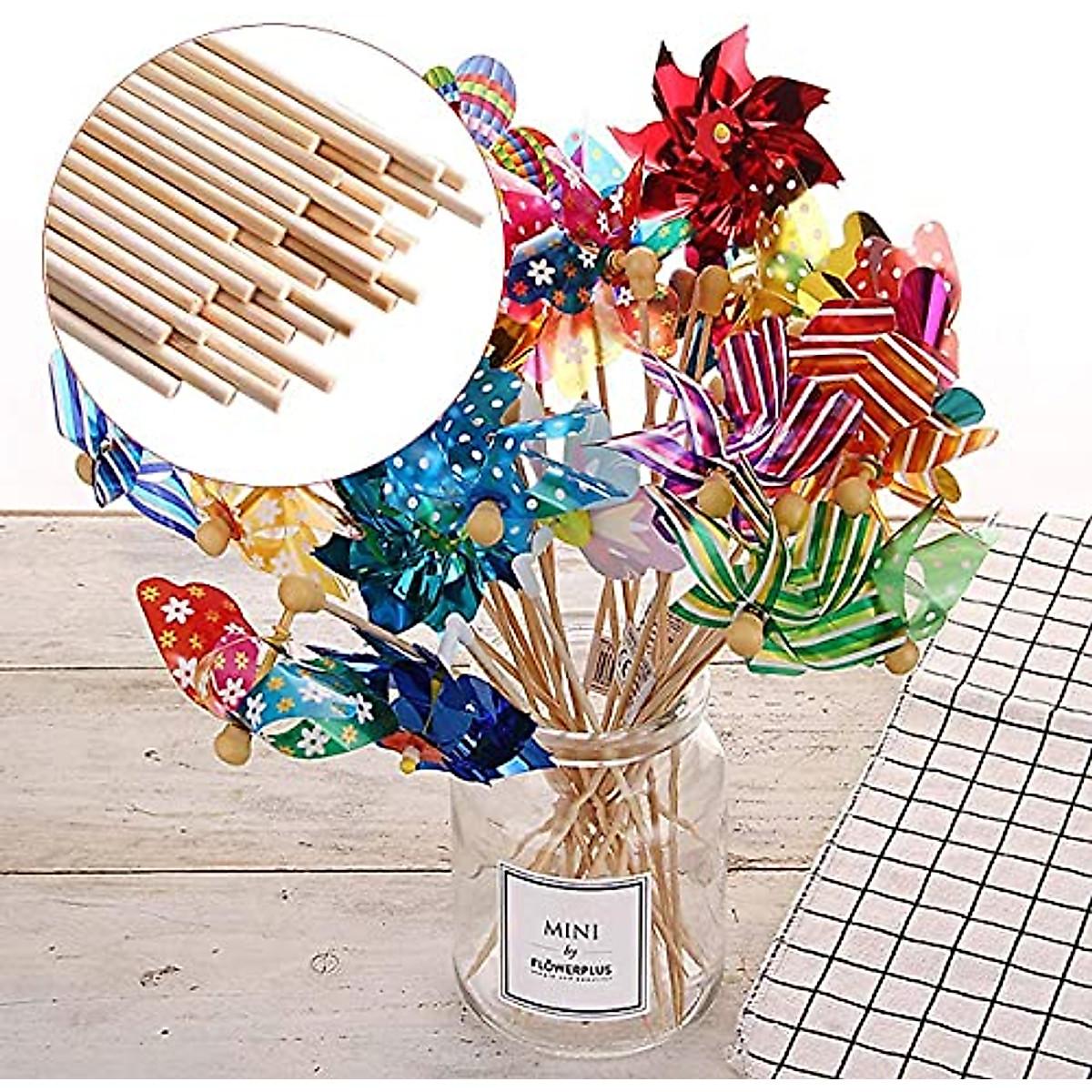 50PCS Dowel Rods Wood Sticks Wooden Dowel Rods - 1/4 x 12 Inch Unfinished Bamboo Sticks - for Crafts and DIYers