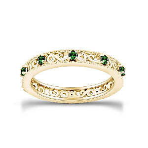 Jewel Zone US Round Cut Simulated Green Emerald Stackable Ring in 14K Yellow Gold Over Sterling Silver Ring Size-8.5
