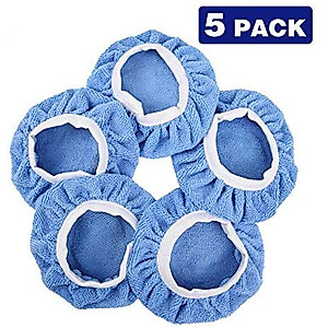 5PCS Car Buffer Bonnets, Cotton Plush Bonnet Pad Blue 9-10 inch Waxers Bonnet Set, Polishing Waxing Cover for Buffer Polisher