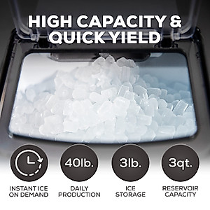 Igloo 40 LB Automatic Dispensing Nugget Ice Maker, Portable, Countertop, Stainless Steel, for Home Use, Makes Small Chewable Cubes for Cold Water, Soda, and Other Beverages