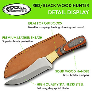 SZCO Supplies 8.5” Red/Black Cardinal Wood Handled Outdoor Hunting Knife With Leather Sheath