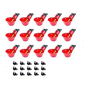 LIUSM 15 Pcs Chicken Water Bowls with Nuts, Plastic Poultry Waterer Feeder Breeding Equipment for Chicken Bird Quail Drinker