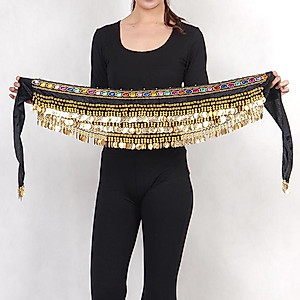 MUNAFIE Belly Dance Hip Scarf Belly Dancing Multi-Row Coin Noisy Belt Skirt Black