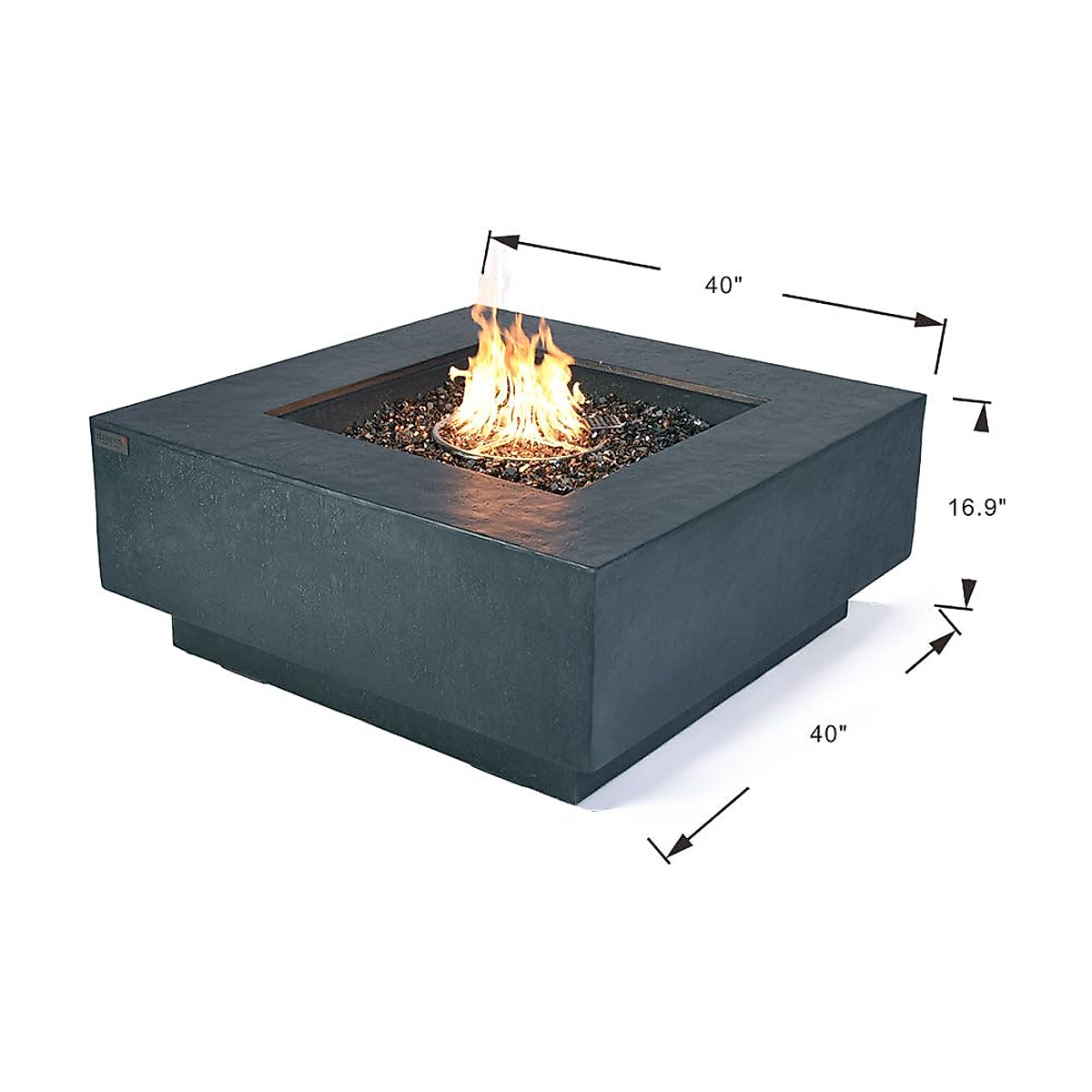 Bergen Concrete Fire Pit 40" x 40" Outdoor Patio Firepit Includes Fire Glass Modern Fire Pits & Outdoor Fireplaces for Garden, Deck, Indoor & Outdoor Heating