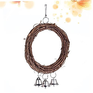 Bird Bite Toy Color Swing Random Bells Pet Bird Bell Wooden Rattan Toy with Circle Perch for Parrot Parrot Toys