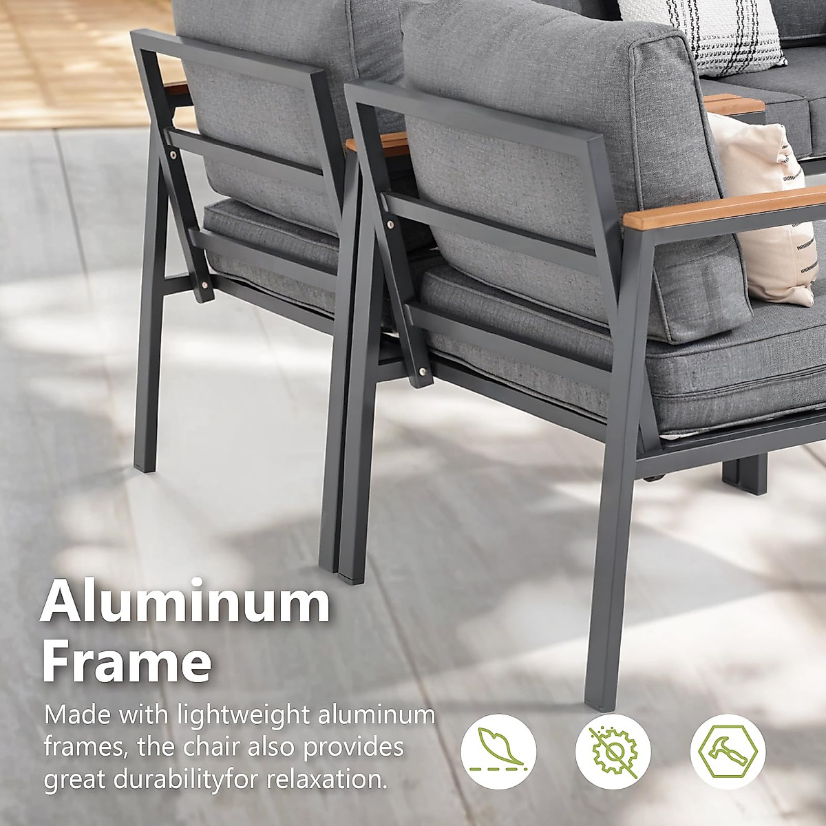 Olaterior Aluminum Outdoor Loveseat, Patio Loveseat, All-Weather 2 Seats Sofa Couch, Modern Metal Chair with Olefin Cushions, Patio Furniture Sofa for Deck, Backyard, Garden, Grey