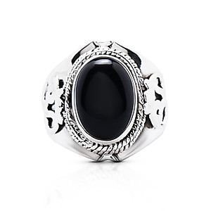 Black Onyx Oval Stone Vintage Gipsy Om Ring 925 Sterling Silver US Size 7 8 9 10 (7)